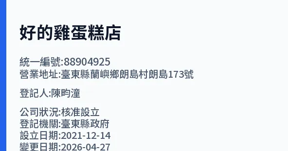 好的雞蛋糕店的照片-統編 88904925(臺東縣) 公司登記資料與營業項目詳細圖表