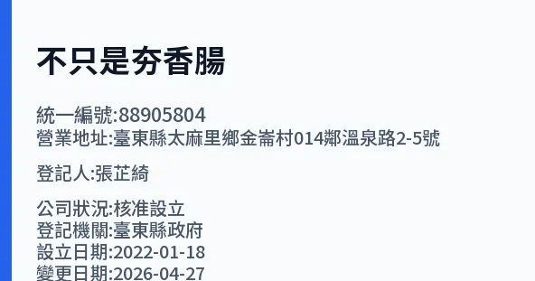 不只是夯香腸的照片-統編 88905804(臺東縣) 公司登記資料與營業項目詳細圖表