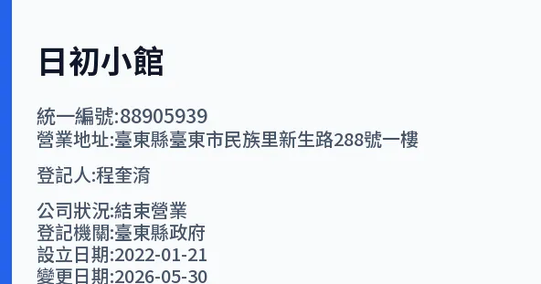 日初小館的照片-統編 88905939(臺東縣) 公司登記資料與營業項目詳細圖表