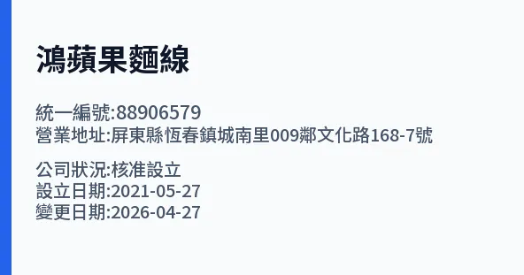 鴻蘋果麵線的照片-統編 88906579(屏東縣) 公司登記資料與營業項目詳細圖表