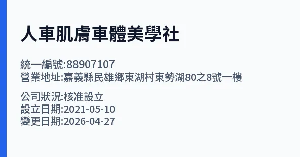 人車肌膚車體美學社的照片-統編 88907107(嘉義縣) 公司登記資料與營業項目詳細圖表