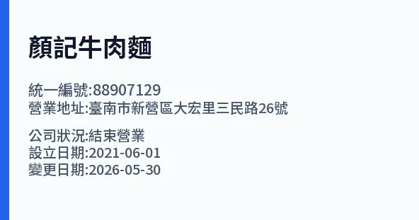 顏記牛肉麵的照片-統編 88907129(臺南市) 公司登記資料與營業項目詳細圖表
