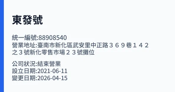 東發號的照片-統編 88908540(臺南市) 公司登記資料與營業項目詳細圖表