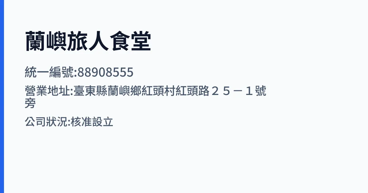 蘭嶼旅人食堂 - 統編 88908555(臺東縣) 公司登記資料與營業項目詳細圖表