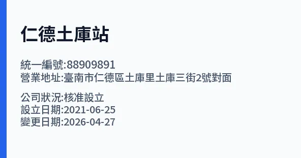仁德土庫站的照片-統編 88909891(臺南市) 公司登記資料與營業項目詳細圖表