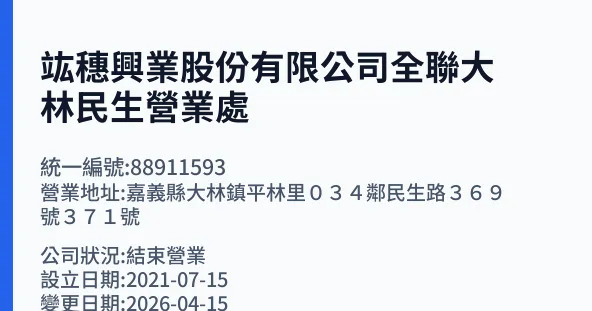 竑穗興業股份有限公司全聯大林民生營業處的照片-統編 88911593(嘉義縣) 公司登記資料與營業項目詳細圖表