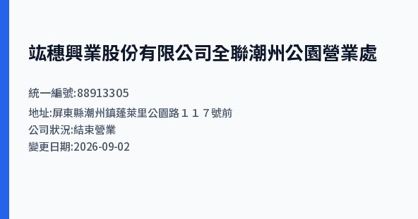 竑穗興業股份有限公司全聯潮州公園營業處的照片-統編 88913305(屏東縣) 公司登記資料與營業項目詳細圖表
