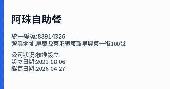 阿珠自助餐的照片-統編 88914326(屏東縣) 公司登記資料與營業項目詳細圖表