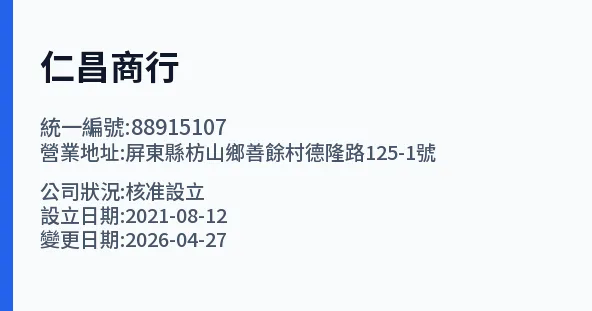 仁昌商行的照片-統編 88915107(屏東縣) 公司登記資料與營業項目詳細圖表