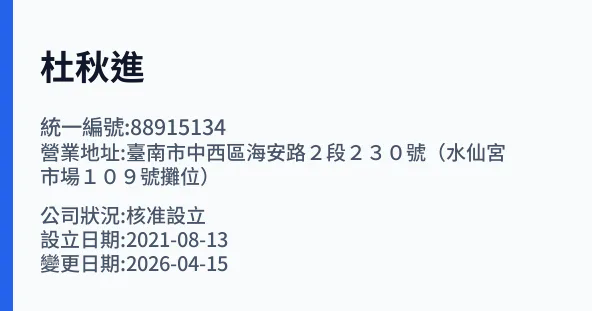 杜秋進的照片-統編 88915134(臺南市) 公司登記資料與營業項目詳細圖表