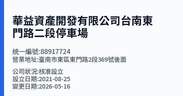 華益資產開發有限公司台南東門路二段停車場的照片-統編 88917724(臺南市) 公司登記資料與營業項目詳細圖表
