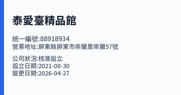 泰愛臺精品館的照片-統編 88918934(屏東縣) 公司登記資料與營業項目詳細圖表