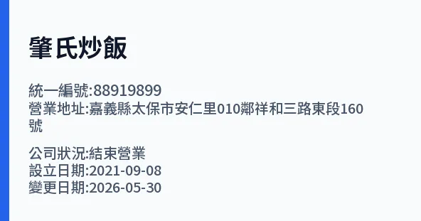 肇氏炒飯的照片-統編 88919899(嘉義縣) 公司登記資料與營業項目詳細圖表
