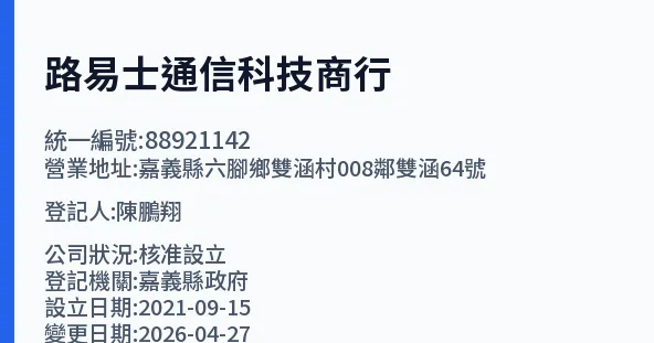 路易士通信科技商行的照片-統編 88921142(嘉義縣) 公司登記資料與營業項目詳細圖表