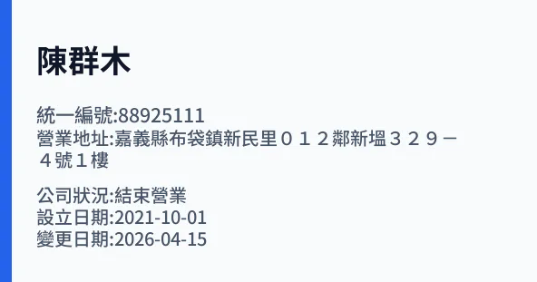 陳群木的照片-統編 88925111(嘉義縣) 公司登記資料與營業項目詳細圖表