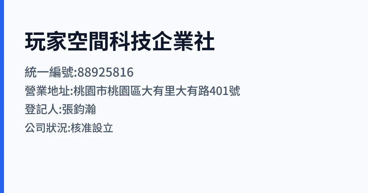 玩家空間科技企業社 - 統編 88925816(嘉義市) 公司登記資料與營業項目詳細圖表