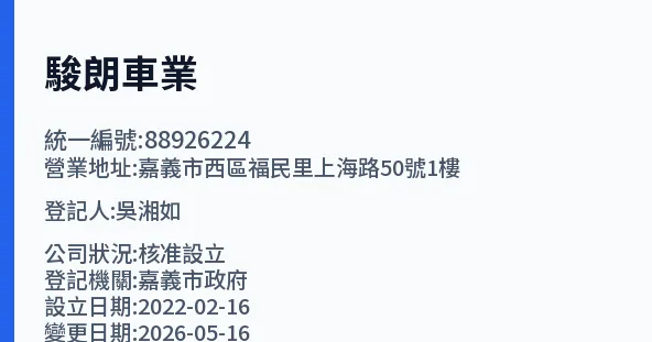 駿朗車業的照片-統編 88926224(嘉義市) 公司登記資料與營業項目詳細圖表
