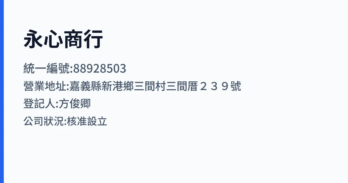 永心商行 - 統編 88928503(嘉義縣) 公司登記資料與營業項目詳細圖表