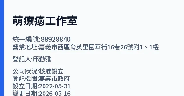萌療癒工作室的照片-統編 88928840(嘉義市) 公司登記資料與營業項目詳細圖表
