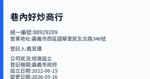 巷內好炒商行的照片-統編 88929209(嘉義市) 公司登記資料與營業項目詳細圖表