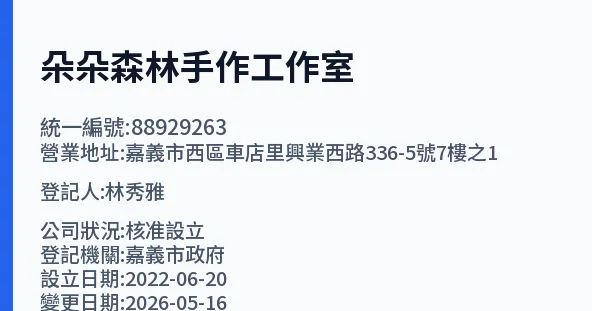 朵朵森林手作工作室的照片-統編 88929263(嘉義市) 公司登記資料與營業項目詳細圖表