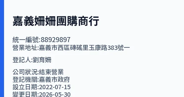 嘉義姍姍團購商行的照片-統編 88929897(嘉義市) 公司登記資料與營業項目詳細圖表