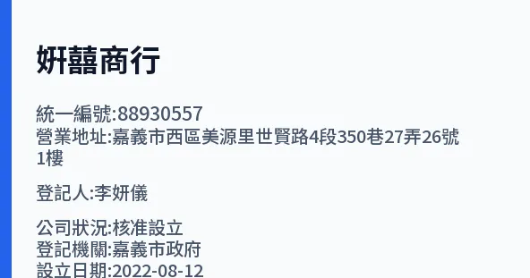 姸囍商行的照片-統編 88930557(嘉義市) 公司登記資料與營業項目詳細圖表