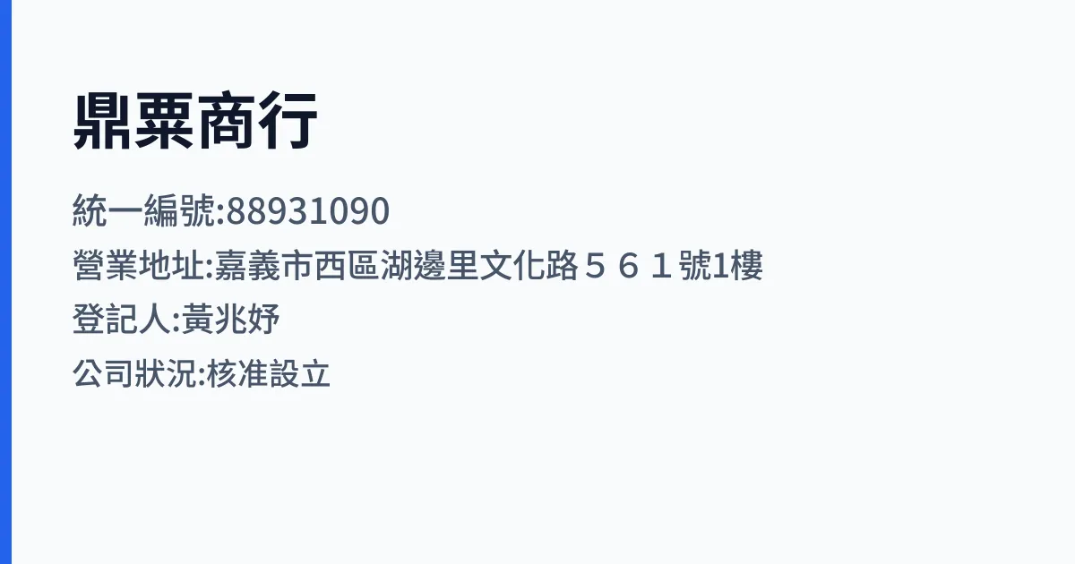 鼎粟商行 - 統編 88931090(嘉義市) 公司登記資料與營業項目詳細圖表
