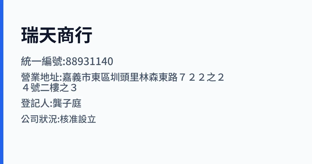 瑞天商行 - 統編 88931140(嘉義市) 公司登記資料與營業項目詳細圖表