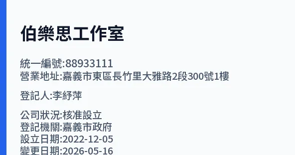 伯樂思工作室的照片-統編 88933111(嘉義市) 公司登記資料與營業項目詳細圖表