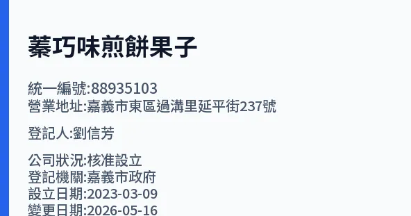蓁巧味煎餅果子的照片-統編 88935103(嘉義市) 公司登記資料與營業項目詳細圖表