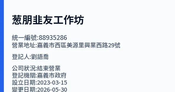 葱朋韭友工作坊的照片-統編 88935286(嘉義市) 公司登記資料與營業項目詳細圖表