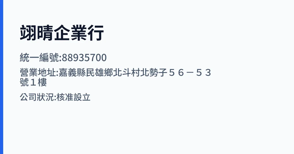 翊晴企業行 - 統編 88935700(嘉義縣) 公司登記資料與營業項目詳細圖表