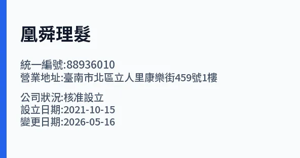 凰舜理髮的照片-統編 88936010(臺南市) 公司登記資料與營業項目詳細圖表
