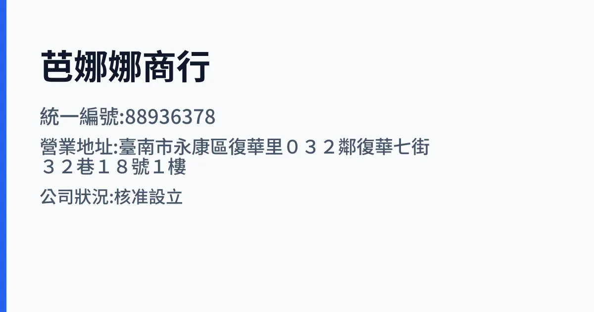 芭娜娜商行 - 統編 88936378(臺南市) 公司登記資料與營業項目詳細圖表