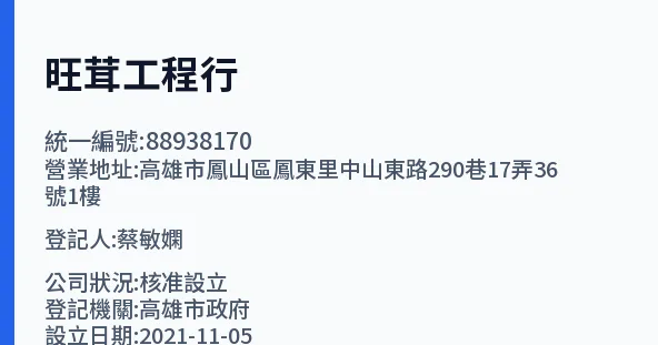 旺茸工程行的照片-統編 88938170(高雄市) 公司登記資料與營業項目詳細圖表