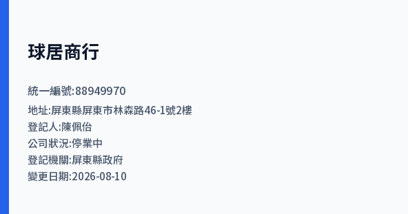 球居商行的照片-統編 88949970(屏東縣) 公司登記資料與營業項目詳細圖表