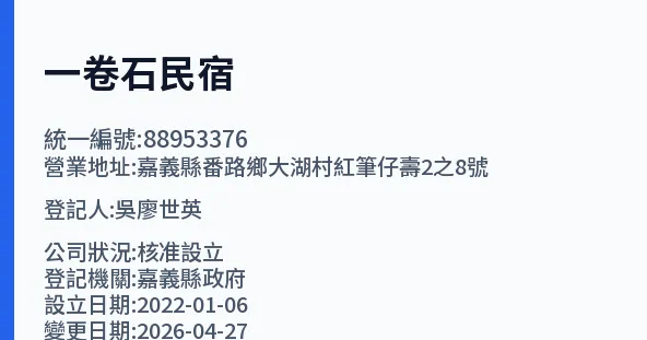 一卷石民宿的照片-統編 88953376(嘉義縣) 公司登記資料與營業項目詳細圖表