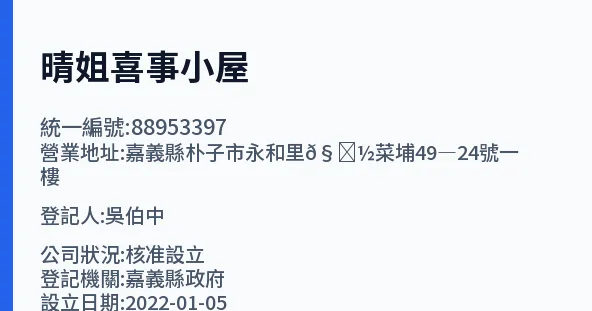 晴姐喜事小屋的照片-統編 88953397(嘉義縣) 公司登記資料與營業項目詳細圖表
