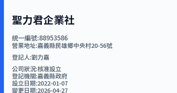 聖力君企業社的照片-統編 88953586(嘉義縣) 公司登記資料與營業項目詳細圖表