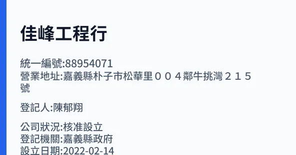佳峰工程行的照片-統編 88954071(嘉義縣) 公司登記資料與營業項目詳細圖表