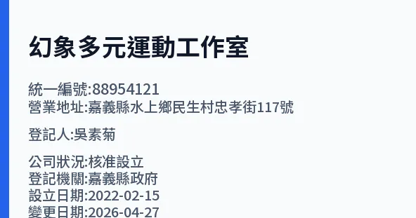 幻象多元運動工作室的照片-統編 88954121(嘉義縣) 公司登記資料與營業項目詳細圖表