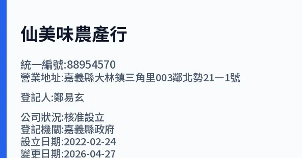 仙美味農產行的照片-統編 88954570(嘉義縣) 公司登記資料與營業項目詳細圖表