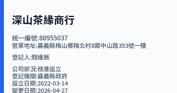 深山茶緣商行的照片-統編 88955037(嘉義縣) 公司登記資料與營業項目詳細圖表