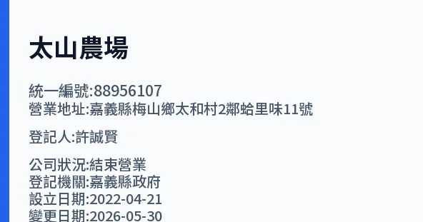 太山農場的照片-統編 88956107(嘉義縣) 公司登記資料與營業項目詳細圖表