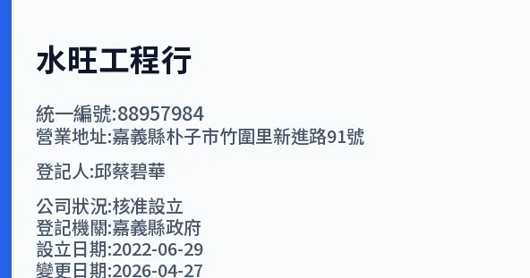 水旺工程行的照片-統編 88957984(嘉義縣) 公司登記資料與營業項目詳細圖表