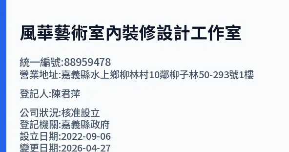 風華藝術室內裝修設計工作室的照片-統編 88959478(嘉義縣) 公司登記資料與營業項目詳細圖表