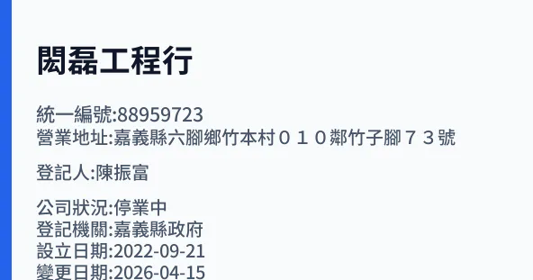 閎磊工程行的照片-統編 88959723(嘉義縣) 公司登記資料與營業項目詳細圖表