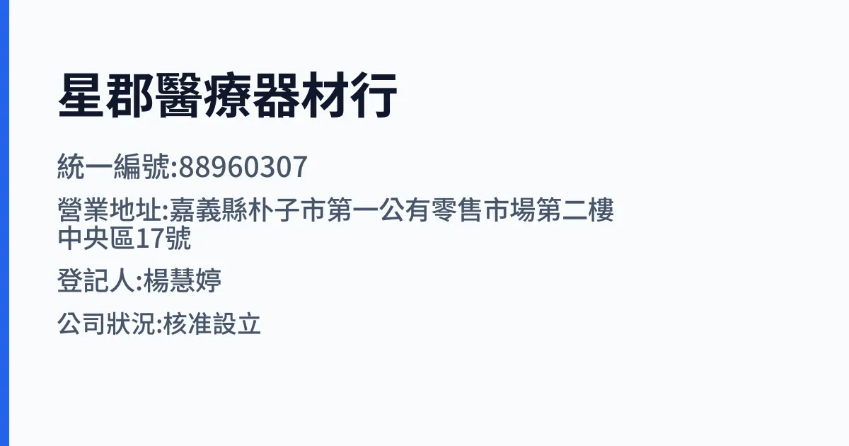 星郡醫療器材行 - 統編 88960307(嘉義縣) 公司登記資料與營業項目詳細圖表