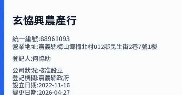 玄恊興農產行的照片-統編 88961093(嘉義縣) 公司登記資料與營業項目詳細圖表